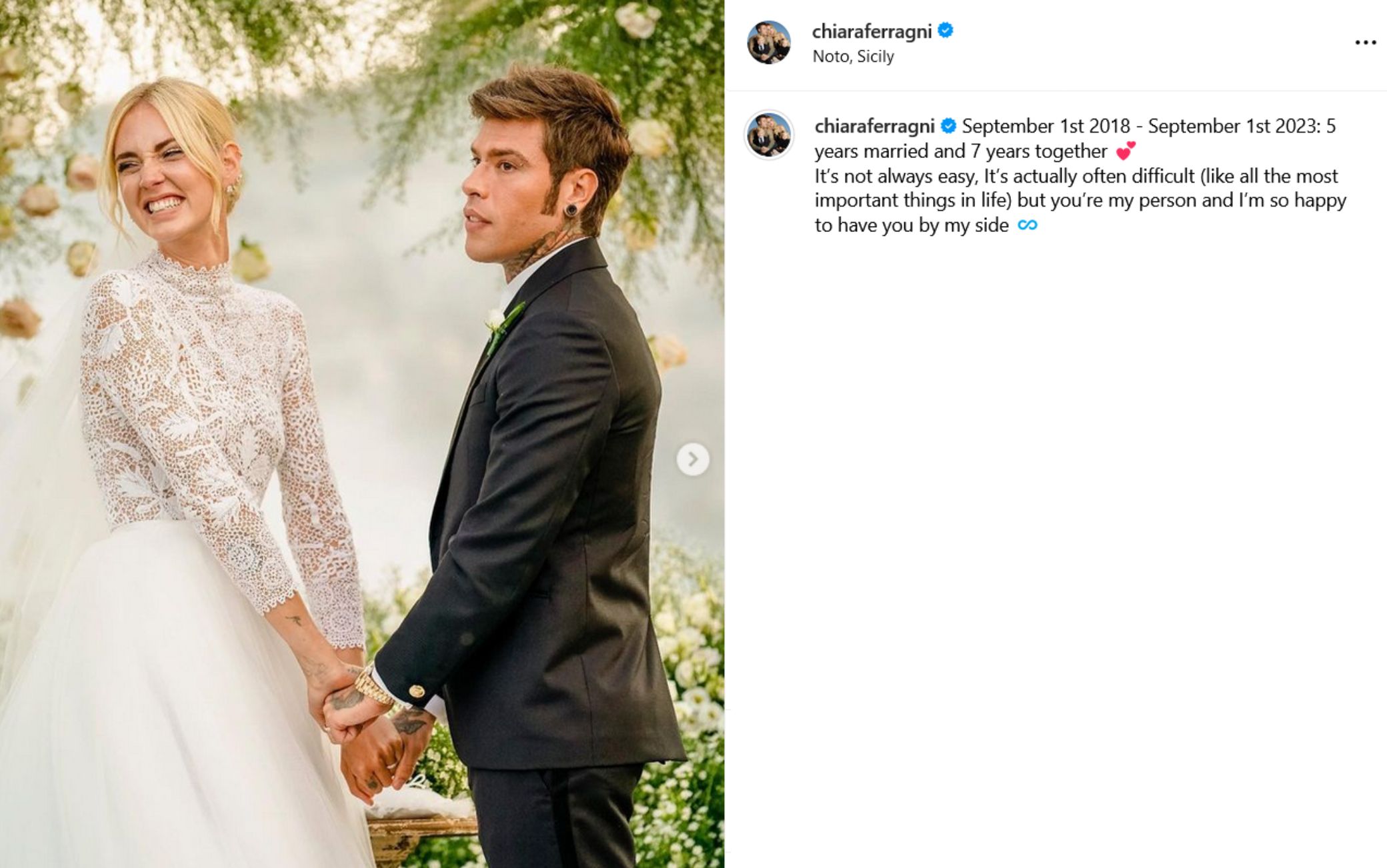 5 anni di matrimonio dei Ferragnez, su Instagram il post celebrativo di ...