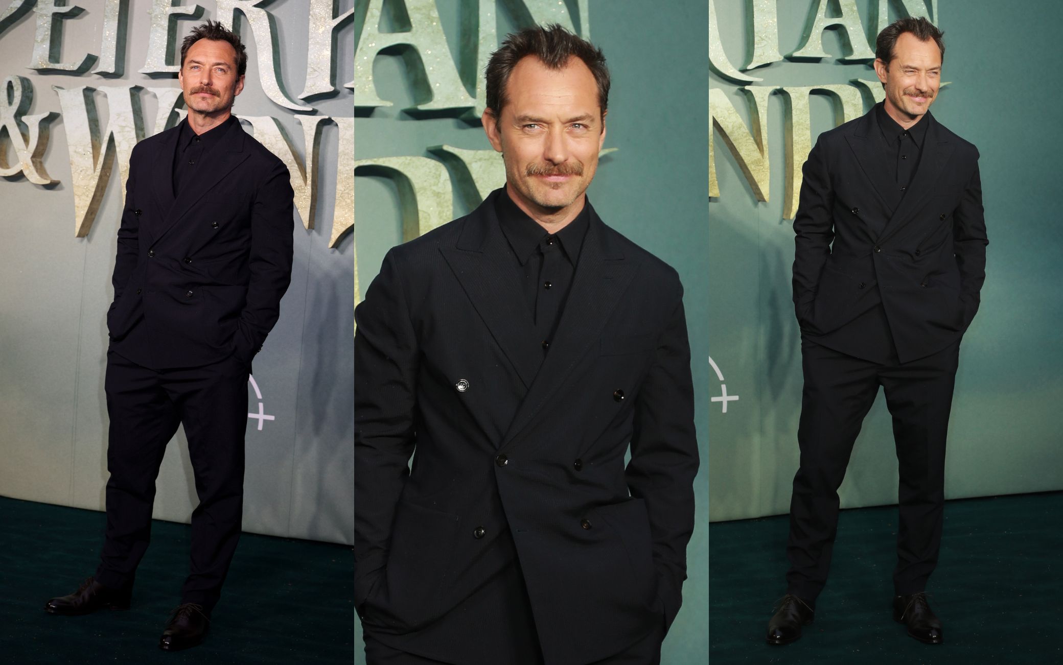 Jude Law, il look coi baffi per la première di Peter Pan & Wendy