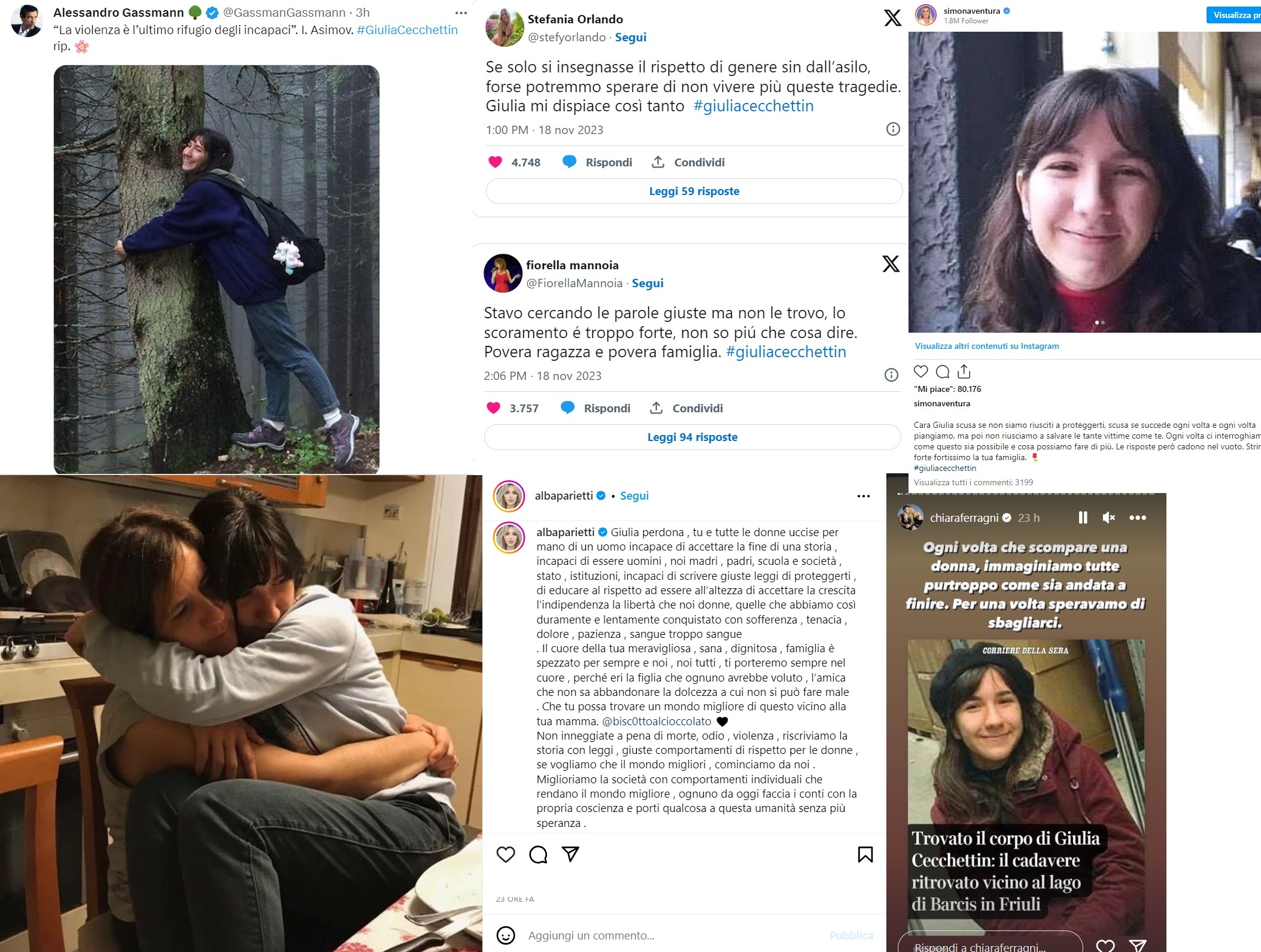 Le reazioni del mondo dello spettacolo alla morte di Giulia Cecchettin ...