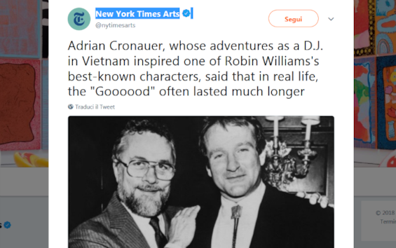 E' morto Adrian Cronauer, il dj di 'Good Morning Vietnam' | Sky TG24