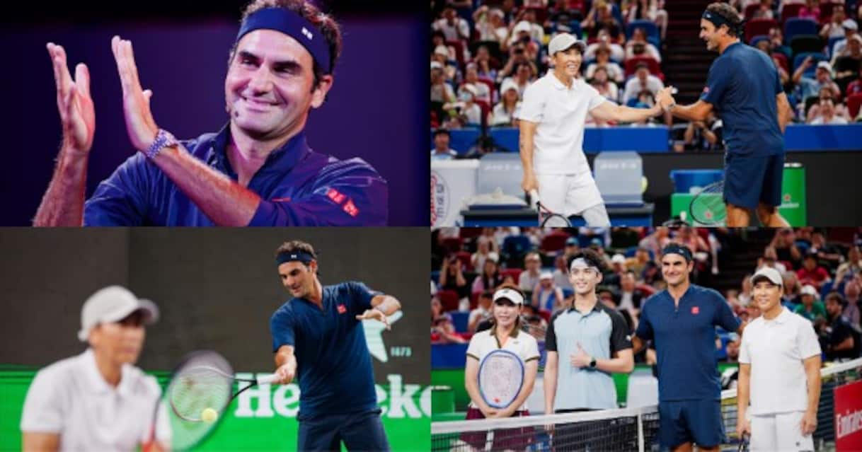 Federer torna in campo all'Atp Shanghai: doppio al 'Roger & Friends'. Foto | Sky Sport