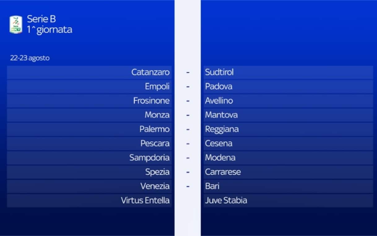 Calendario Serie B 2025 2026, le partite della 1^ giornata: date e ...