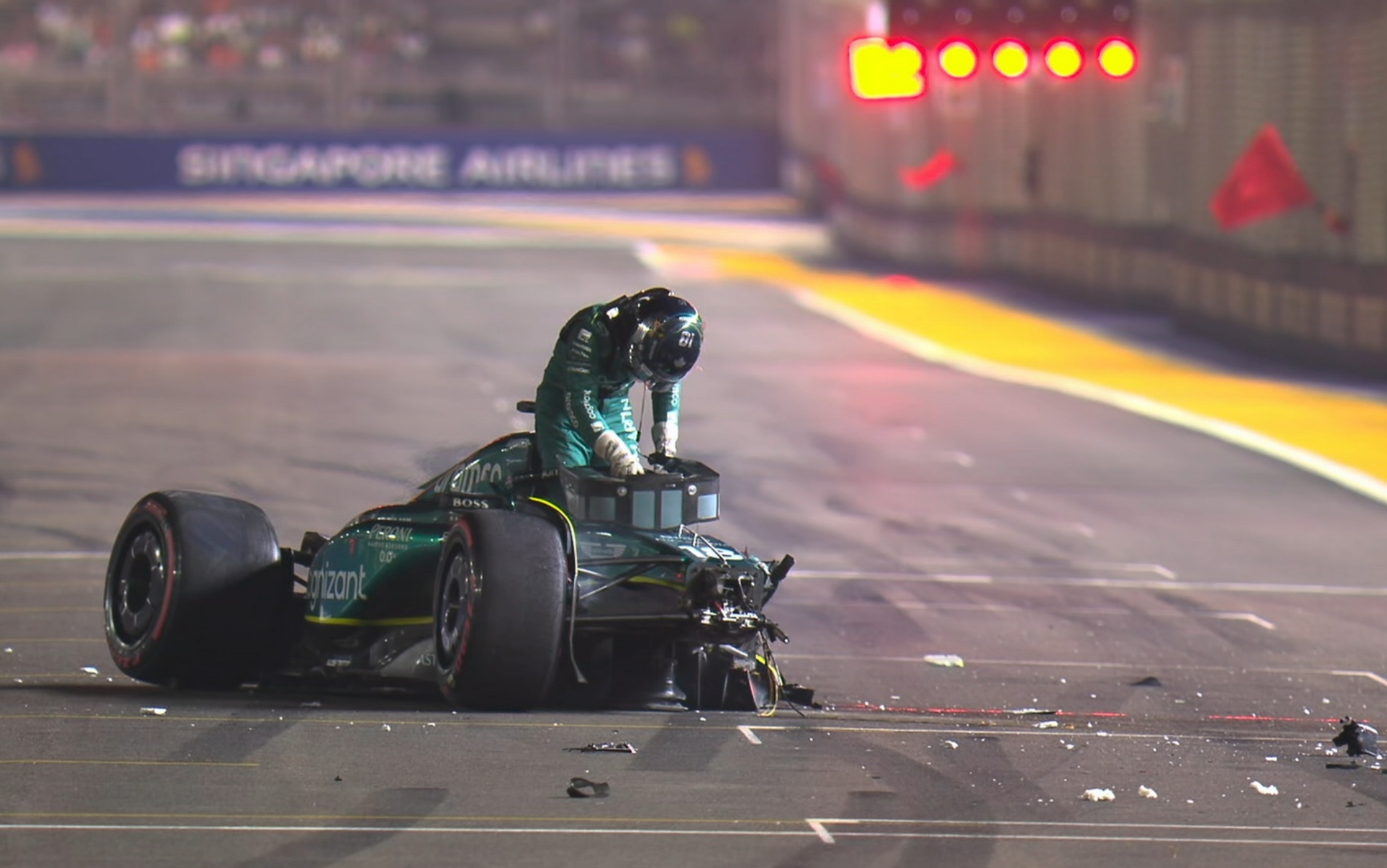 Incidente Stroll, nelle qualifiche di F1 a Singapore. FOTO | Sky Sport
