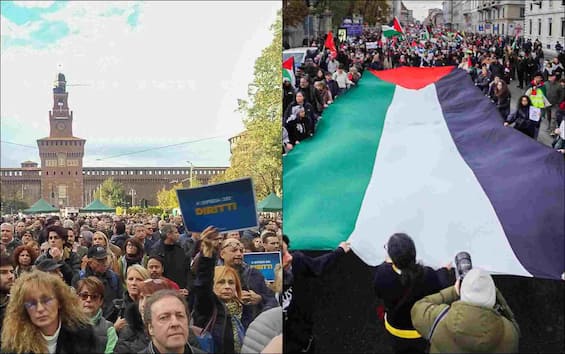 Milano, in centinaia alle manifestazioni pro Palestina e pro Israele ...
