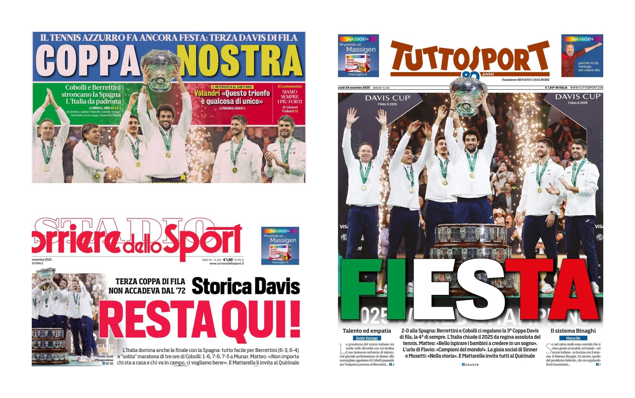 L'Italia vince la Coppa Davis 2025: la rassegna stampa dei giornali di ...