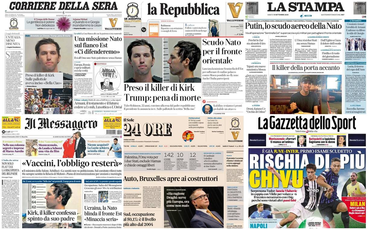 Le prime pagine dei quotidiani di oggi 13 settembre: la rassegna stampa ...
