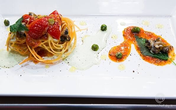 Masterchef: Spaghetti fritti con pomodoro, stracciatella di mare con ...