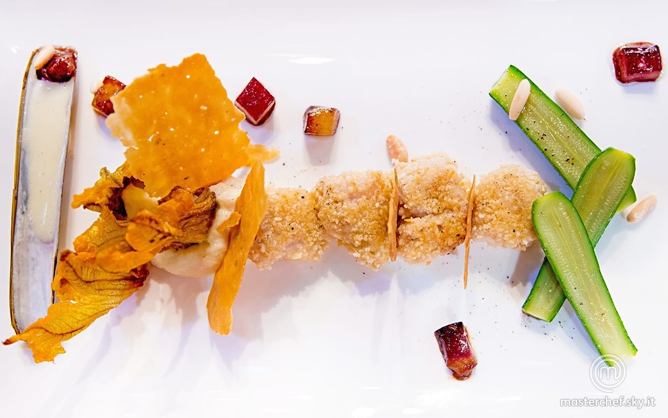 Masterchef: Ali di razza in crosta di pinoli su crema dolce di ...