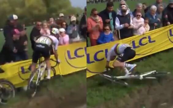 Parigi Roubaix 2025: la caduta decisiva di Pogacar in curva. VIDEO ...