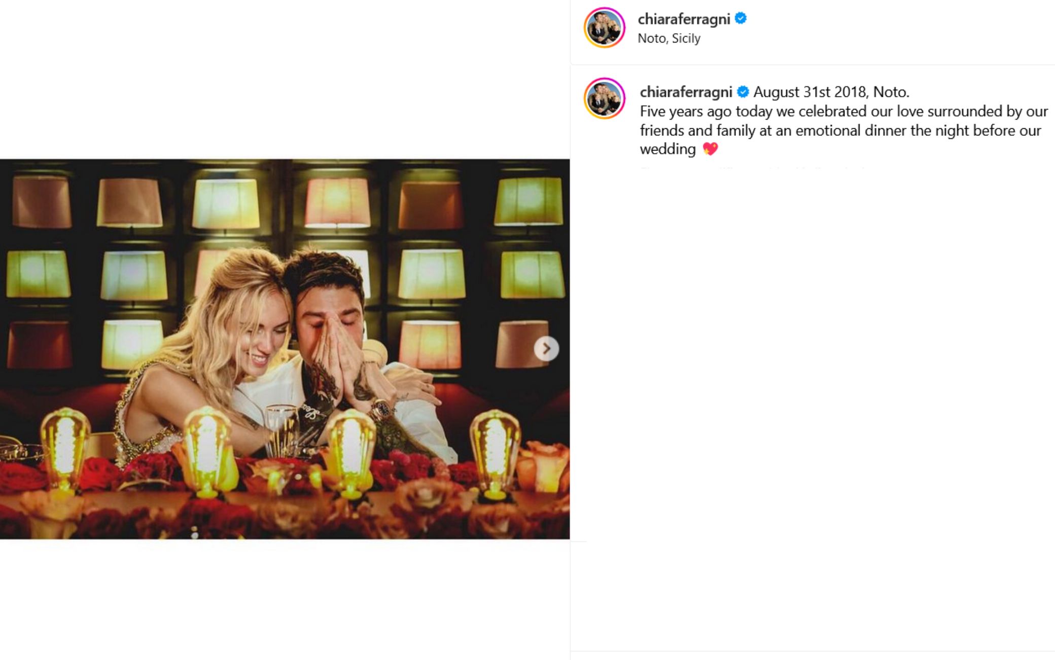 5 anni di matrimonio dei Ferragnez, su Instagram il post celebrativo di ...