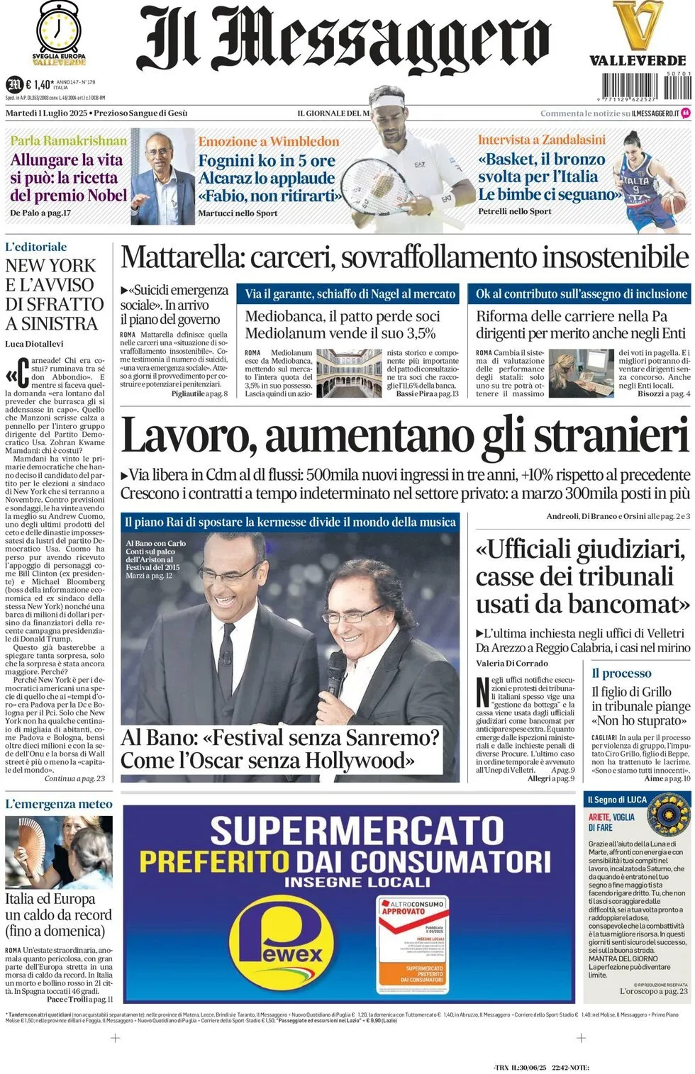Le prime pagine dei quotidiani di oggi 1 luglio: la rassegna stampa | Sky TG24