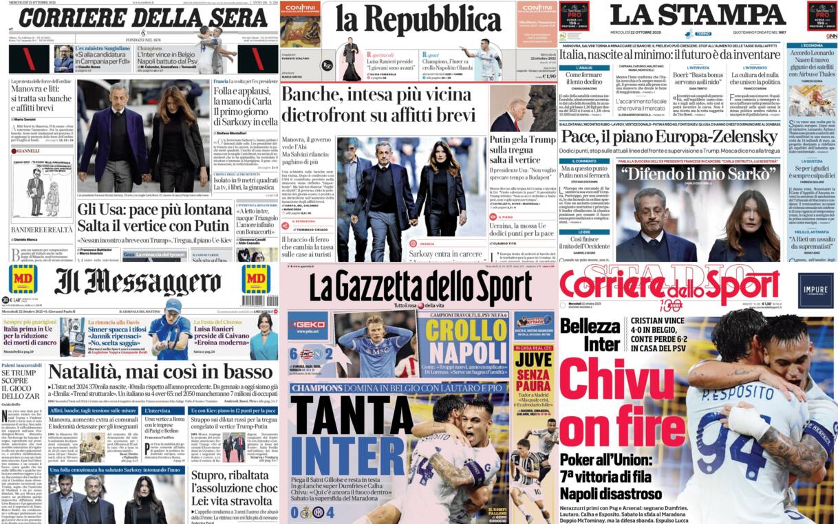 Le prime pagine dei quotidiani di oggi 22 ottobre: la rassegna stampa ...