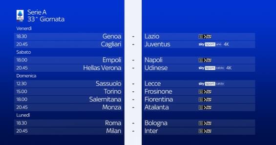 Calendario Serie A, le partite della 33^ giornata | Sky Sport