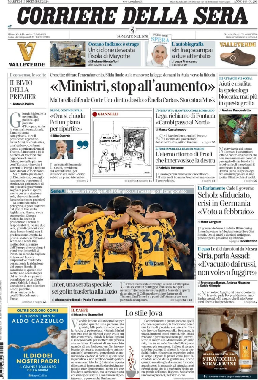 Le prime pagine dei quotidiani di oggi 17 dicembre: la rassegna stampa | Sky TG24