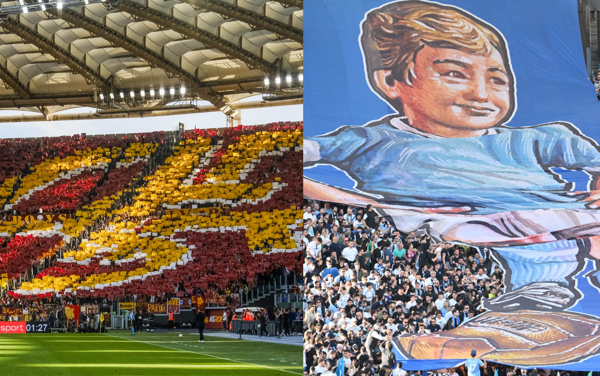 Roma Lazio, lo show delle coreografie sulle tribune. FOTO | Sky Sport