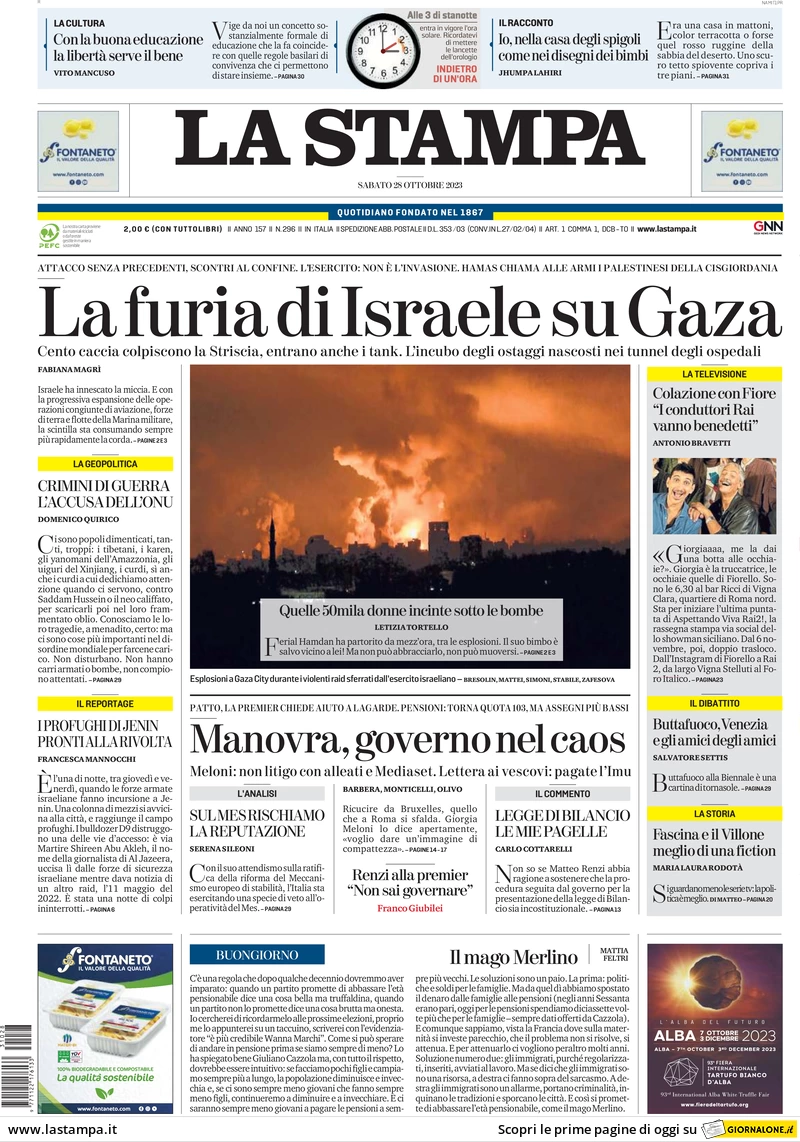 Le prime pagine dei quotidiani di oggi 28 ottobre: la rassegna stampa ...