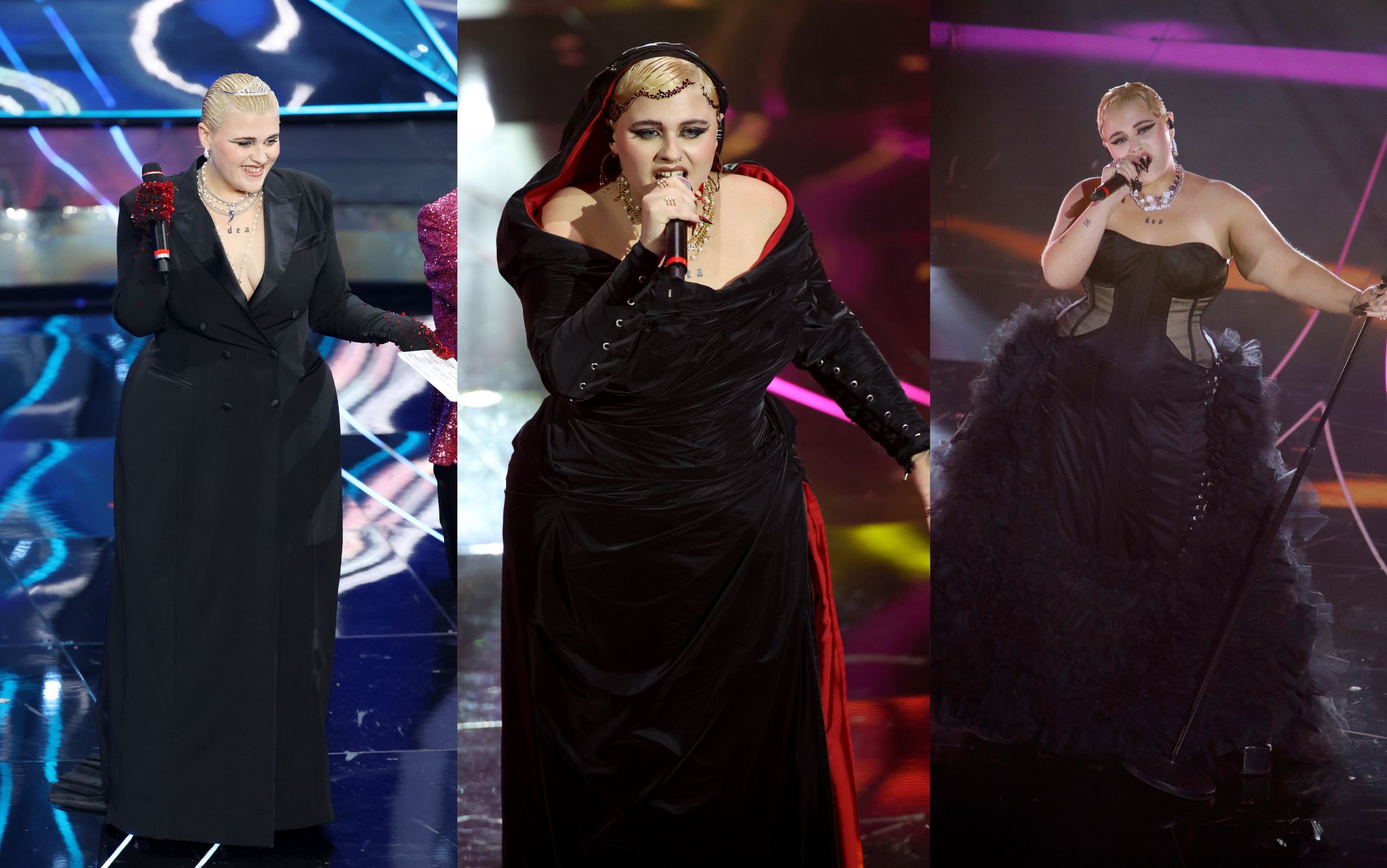 Sanremo 2024, Mahmood balla Tuta Gold in conferenza stampa