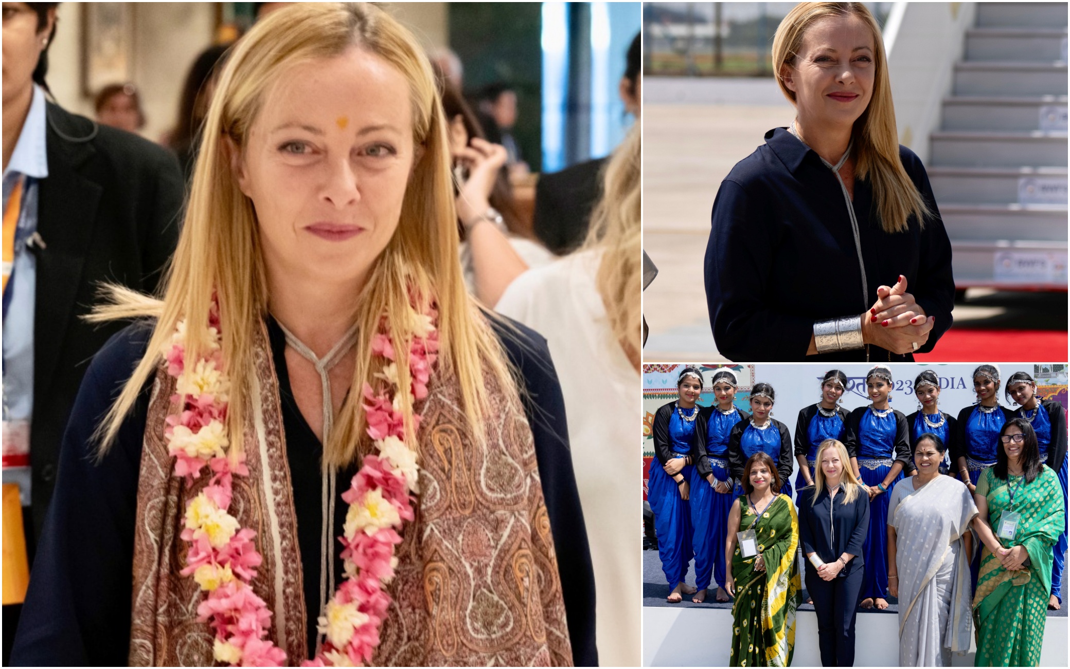 Giorgia Meloni in India per il G20: bindi rosso e collana di fiori per ...