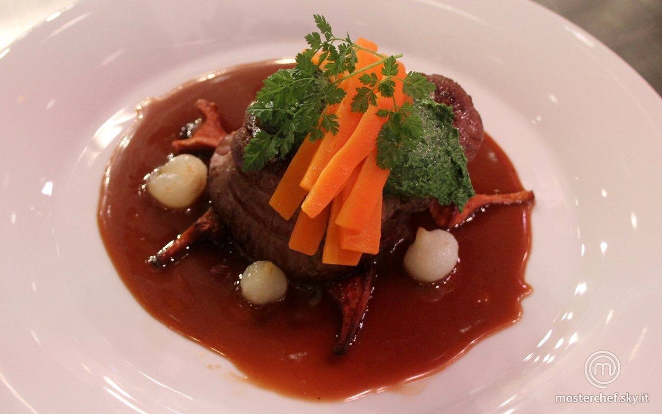 Masterchef: Filetto mignon di vitello, crema di prezzemolo, tagliatelle ...