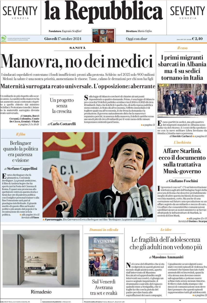 Le prime pagine dei quotidiani di oggi 17 ottobre: la rassegna stampa | Sky TG24