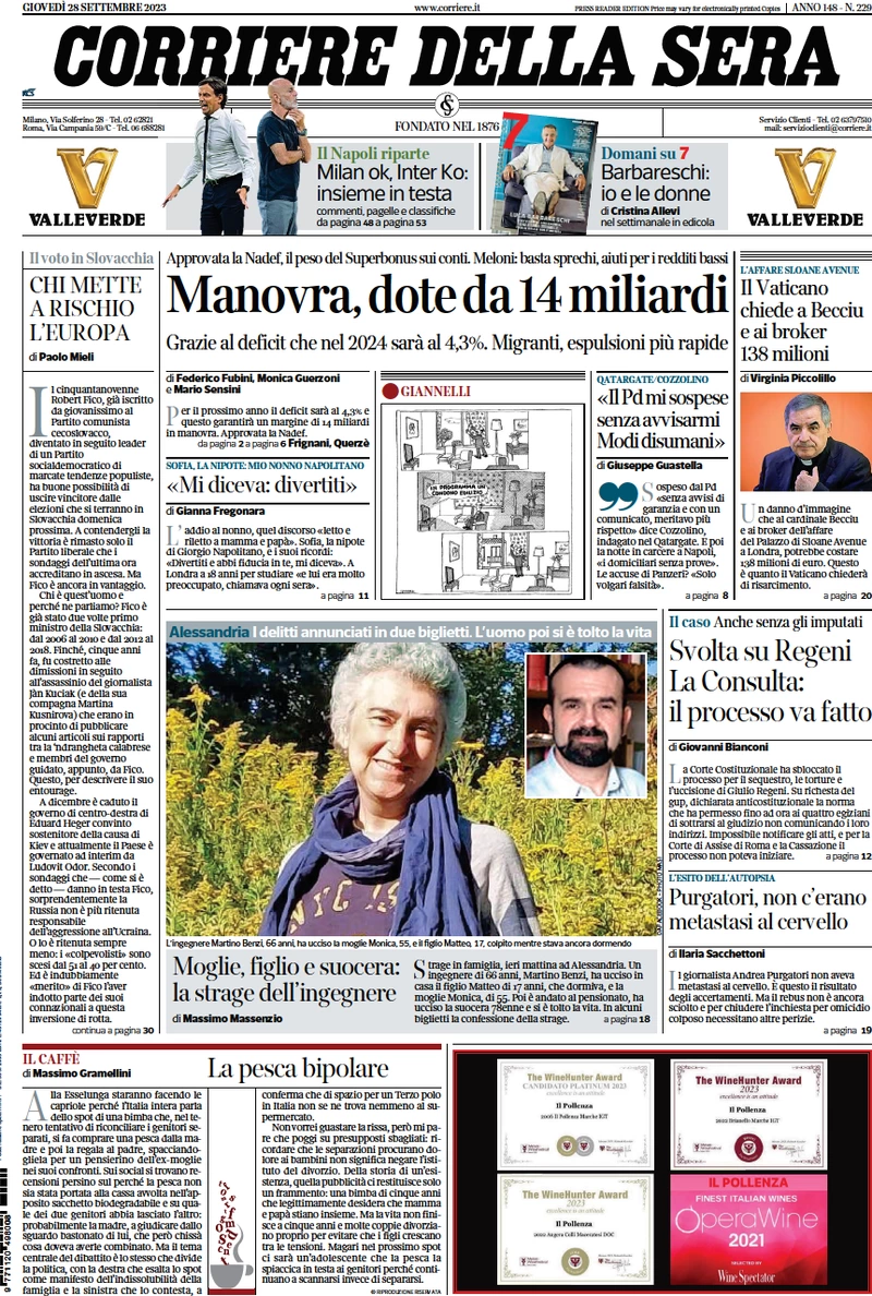Le prime pagine dei quotidiani di oggi 28 settembre: la rassegna stampa di Sky TG24 | Sky TG24