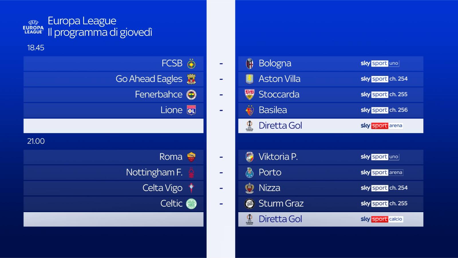 Europa League, le partite della 3^ giornata: calendario e orari | Sky Sport