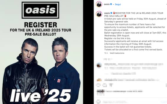 Reunion Oasis, quiz ed estrazione a sorte per accedere alla vendita dei ...