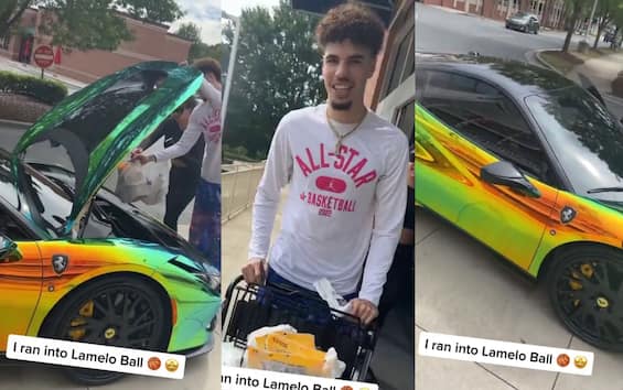 NBA, LaMelo Ball va al supermercato in Ferrari fluo e maglia All-Star ...