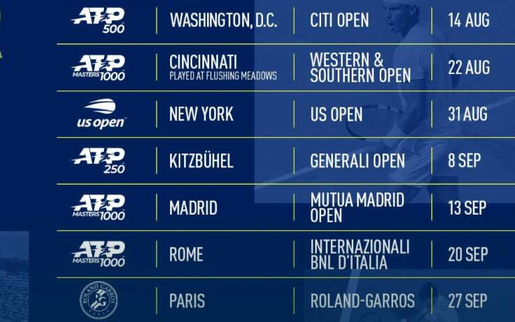 Il nuovo calendario ATP fino al termine del 2020. FOTO | Sky Sport