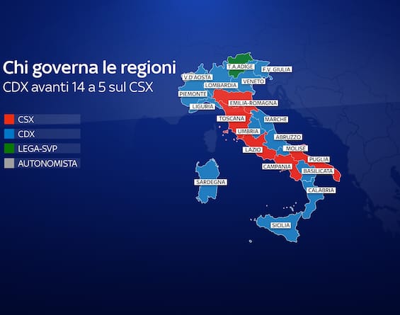 Partiti e presidenti delle regioni italiane: ecco chi governa e dove. MAPPA