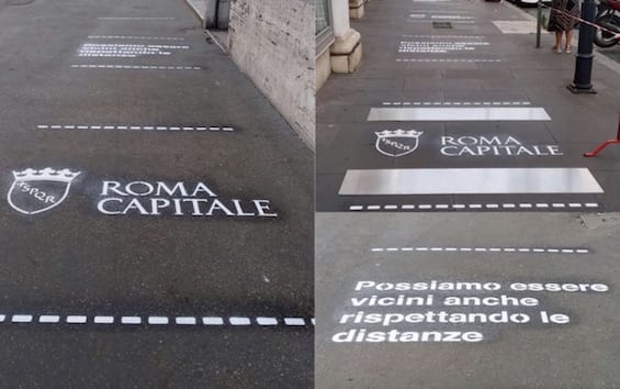 Coronavirus, a Roma nuova segnaletica per far rispettare la distanza di ...