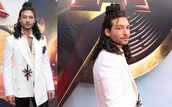 The Flash, Ezra Miller torna in pubblico e posa col cast alla première ...
