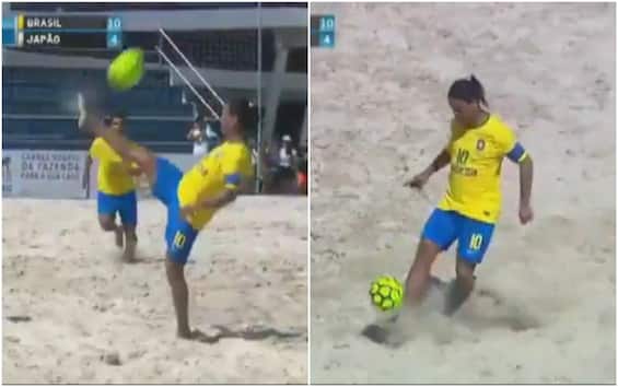 Ronaldinho star del beach soccer. Il video del gol con il Brasile | Sky ...